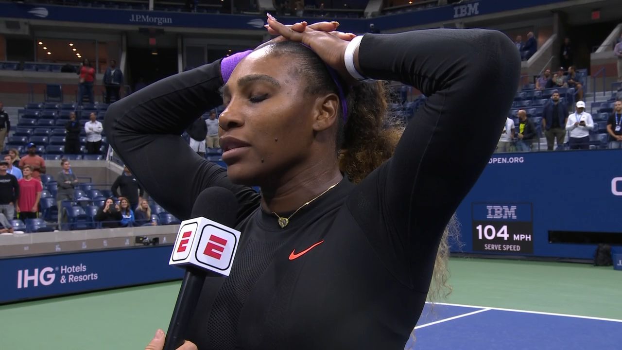 Serena spaces out during interview after surviving McNally - ESPN Video