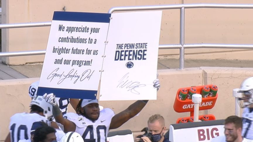 Penn State defense holds up thank-you card after INT - ESPN Video