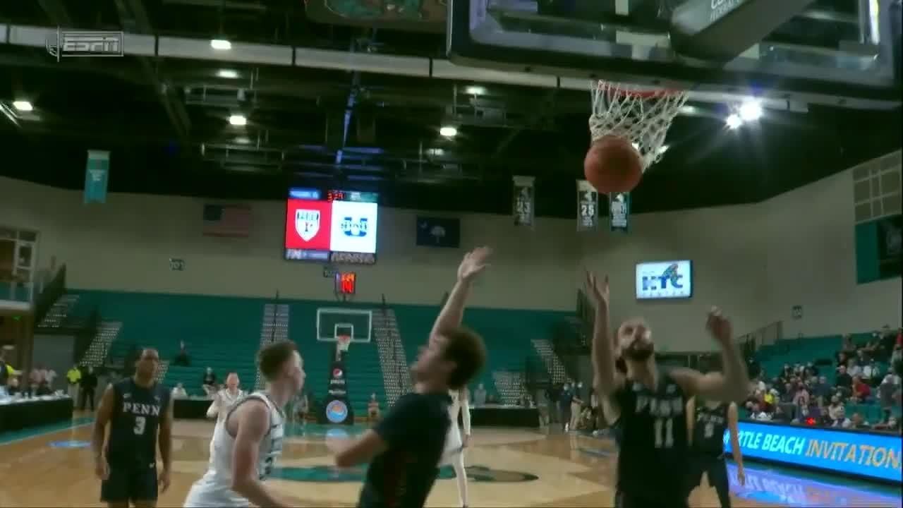 Justin Bean goes to work down low to extend Utah State's lead in 2OT ...