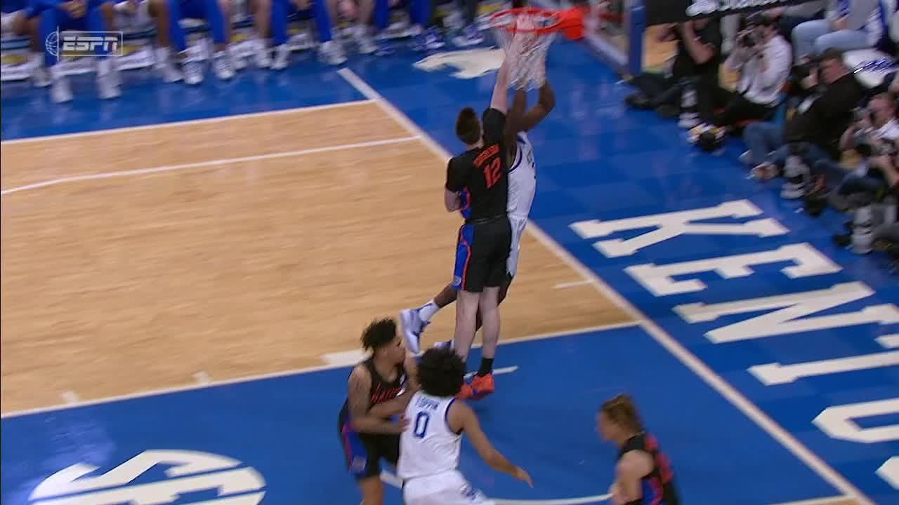 Colin Castleton has a big block at the rim - ESPN Video