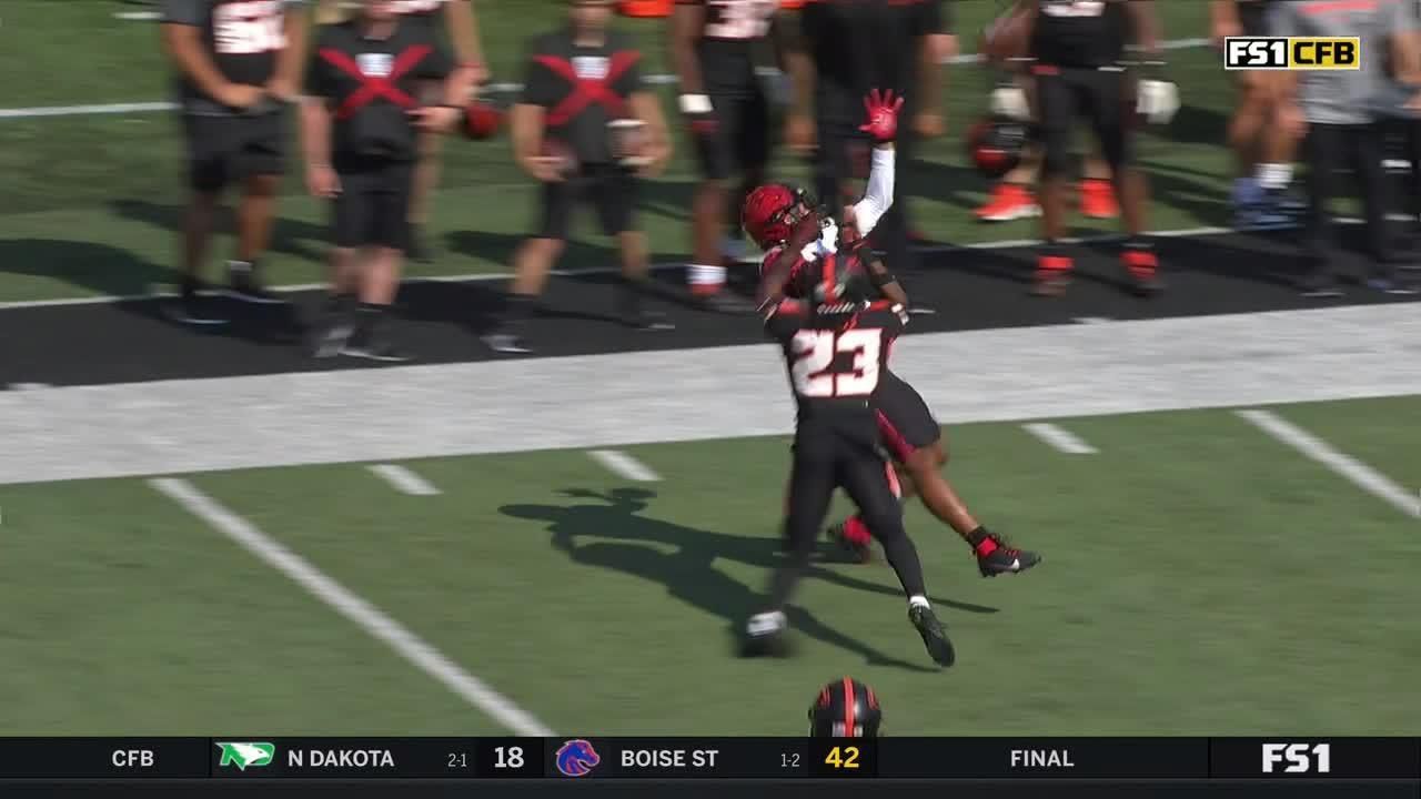 San Diego State's Baylin Brooks fends off defender for great catch ...