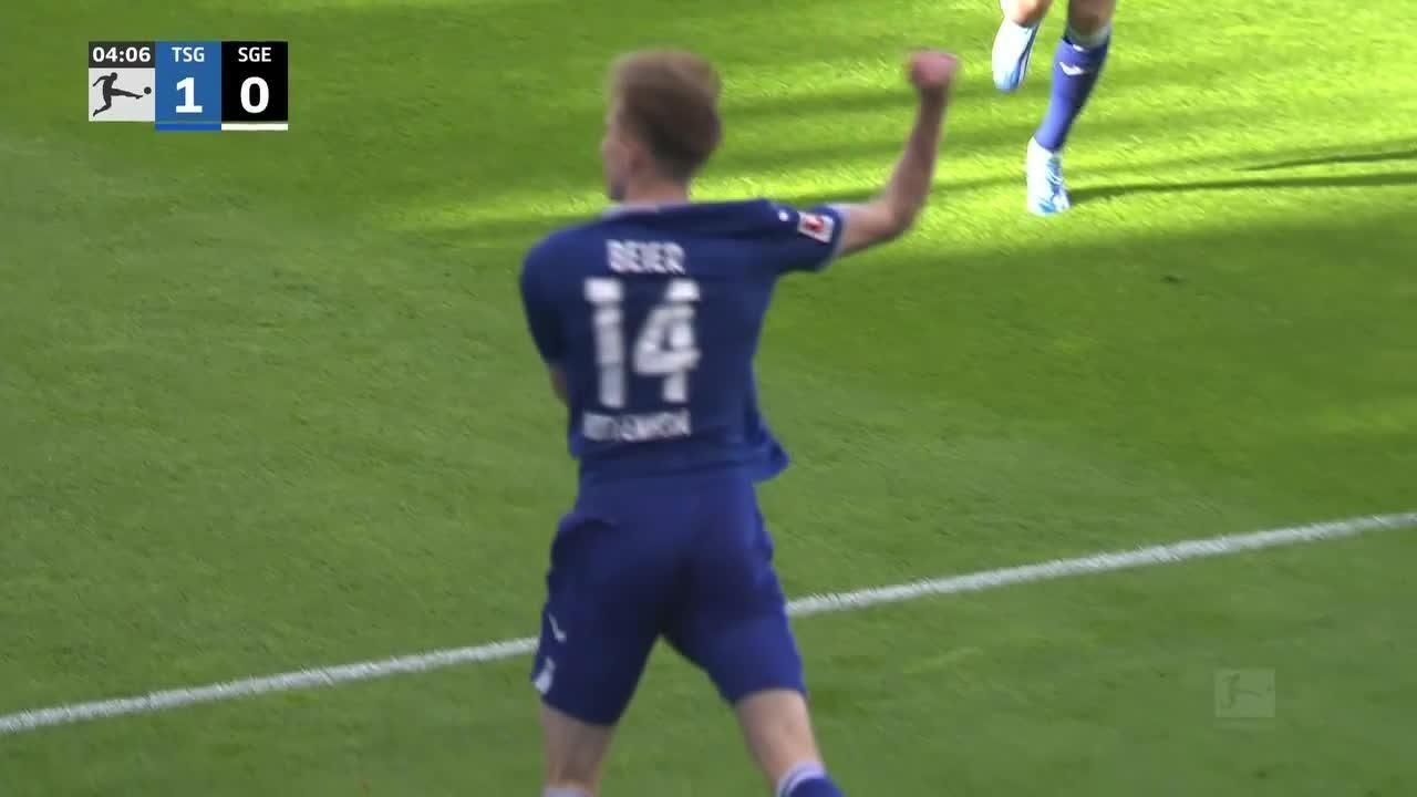 Maximilian Beier goal 3rd minute TSG Hoffenheim 1-0 Eintracht Frankfurt ...