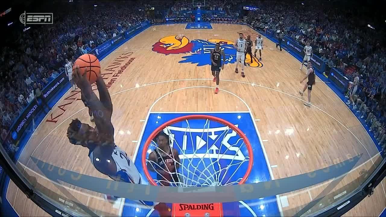 K.J. Adams Jr. catches half-court lob for a Kansas dunk - ESPN Video