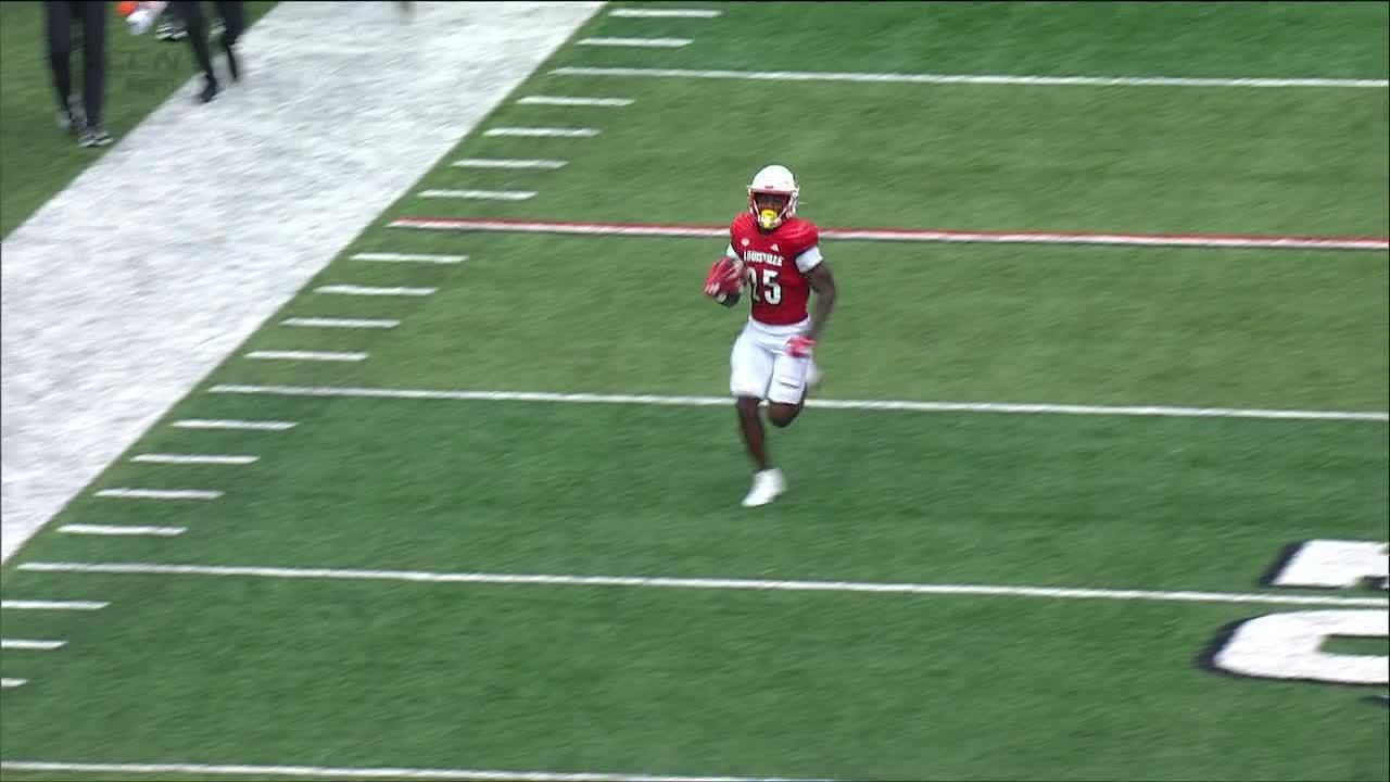 Isaac Brown takes off for a 77-yard Louisville touchdown - ESPN Video