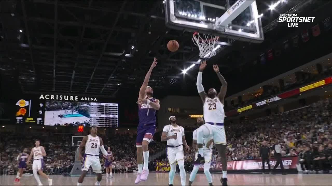 LeBron swats Booker's shot far into the stands - ESPN Video