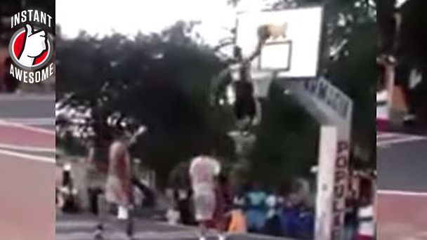 Guy jumps off teammate's back for insane between-the-legs in-game dunk ...
