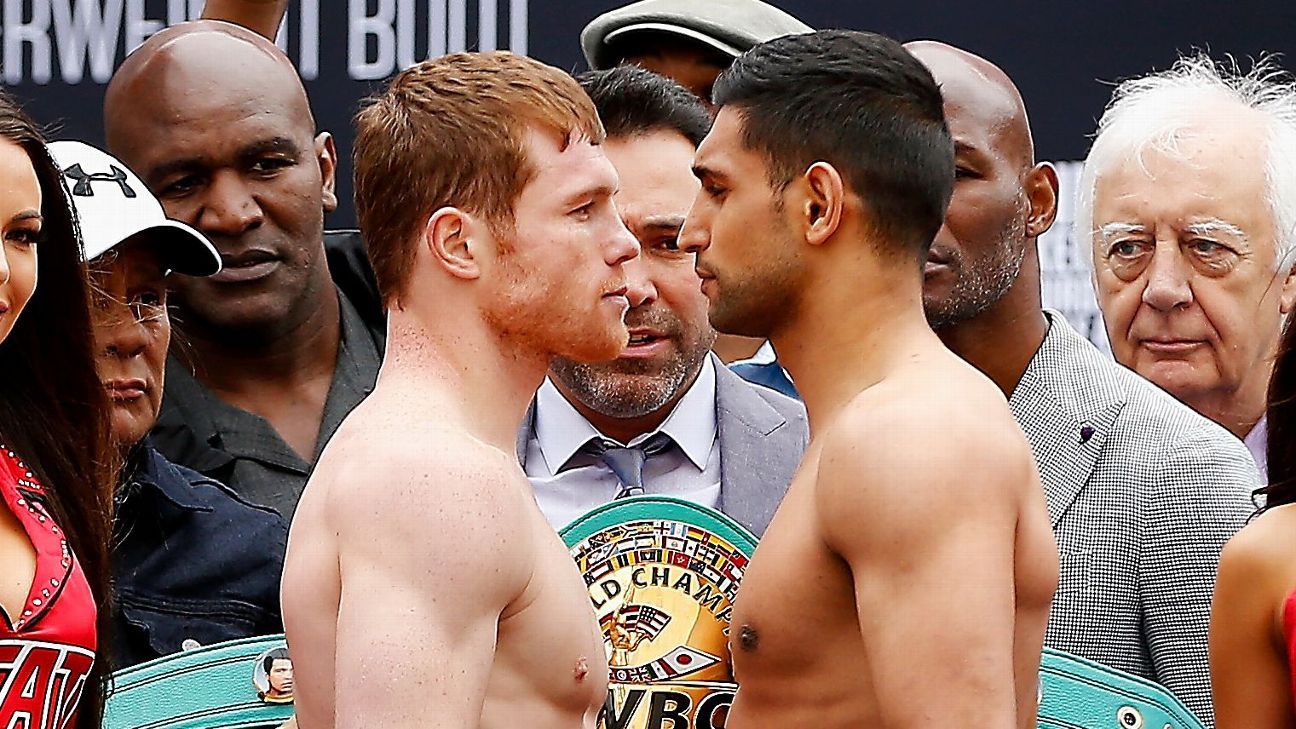 Canelo Alvarez, Amir Khan both make 155-pound catchweight for title ...