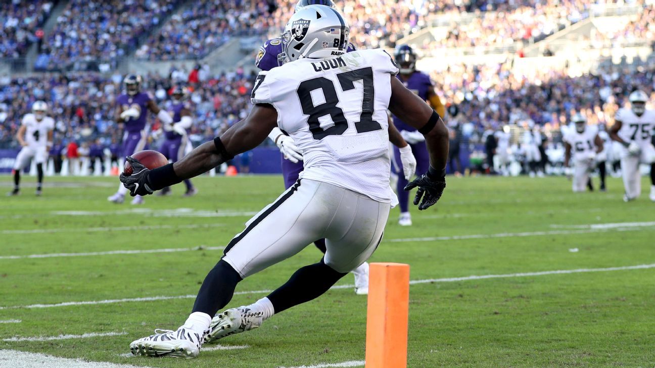 Watch: Reel and roll circus catch for Raiders' Jared Cook - ESPN - Las ...