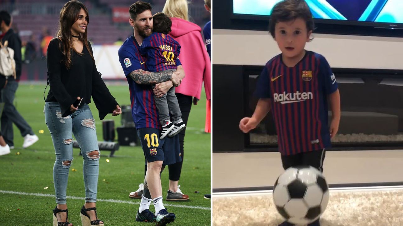Barcelona star Messi's son Mateo has a mean kick on him for a three ...