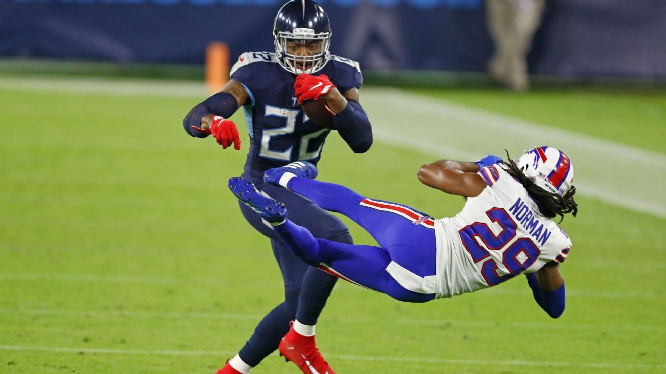 Stiff-arm? Titans running back Derrick Henry tosses Bills' Josh Norman ...