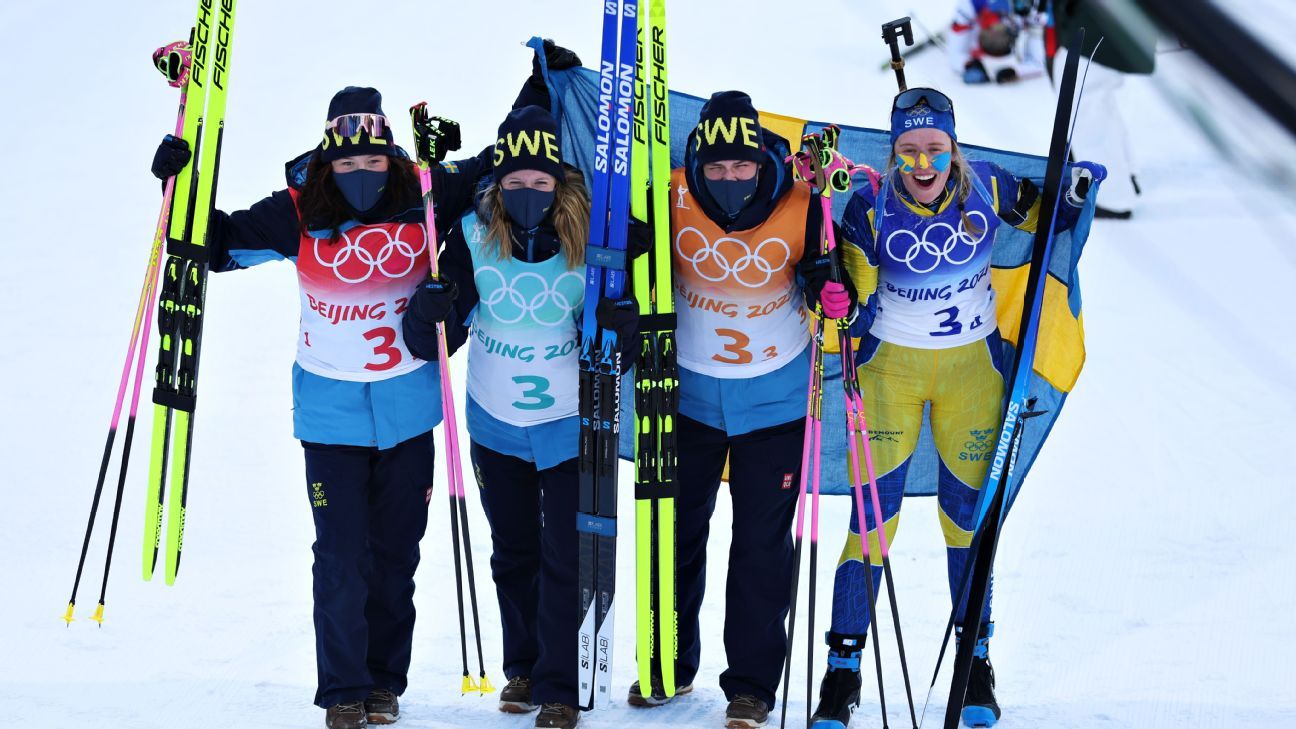 Sweden takes Olympic gold in women's 4-person biathlon relay - ESPN