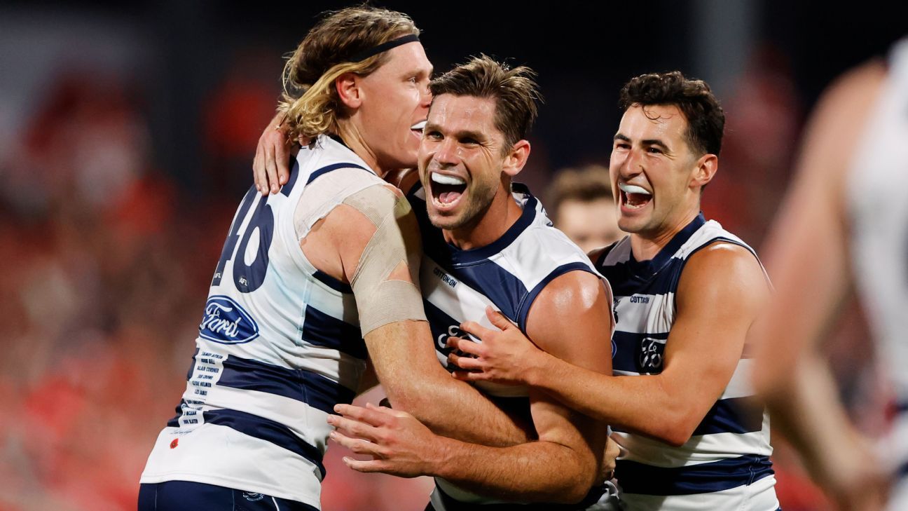 AFL Round 6 Geelong smash Swans to cap off AFL flag unveiling - ESPN