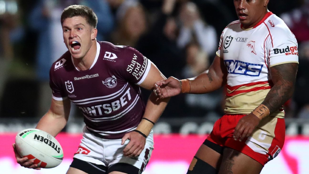 NRL Manly Sea Eagles thrash Dolphins Reuben Garrick hat trick - ESPN