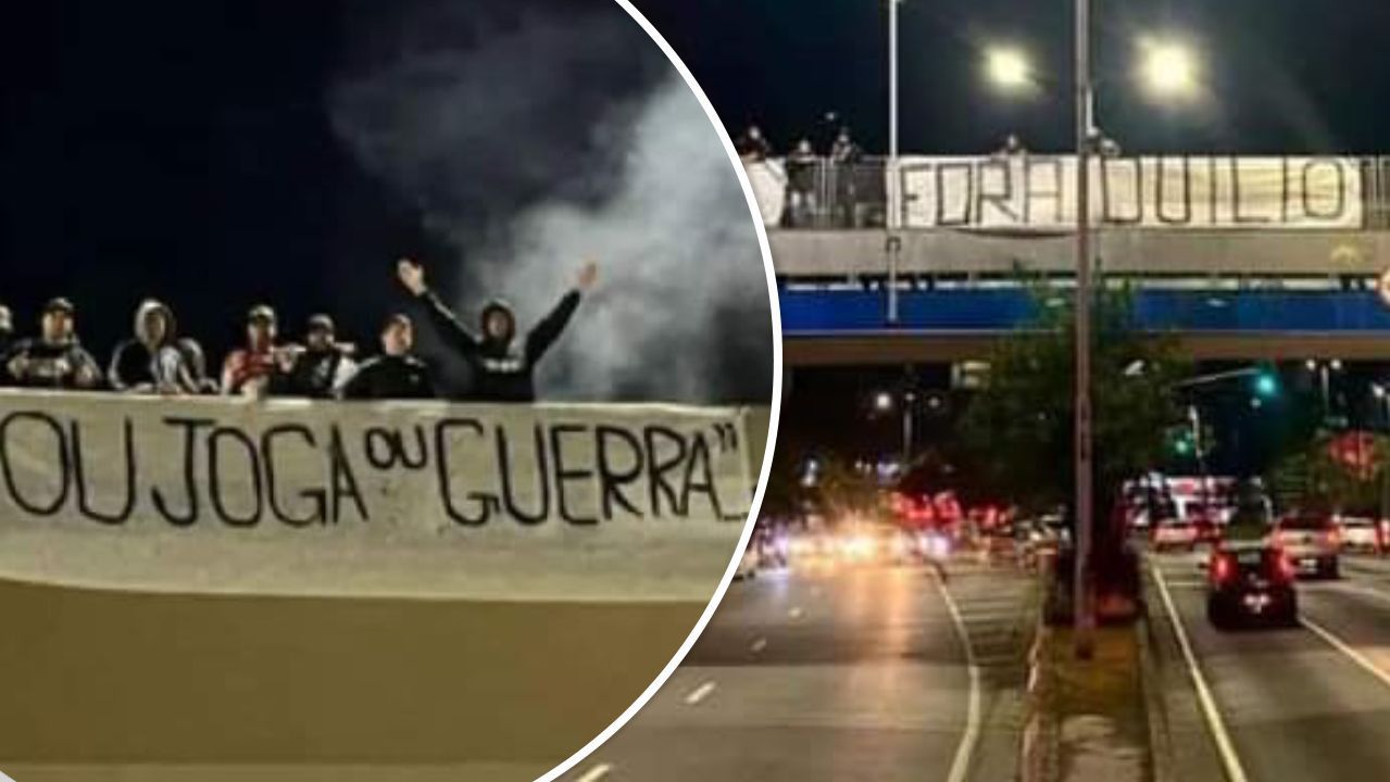 Torcedores do Corinthians protestam com faixas espelhadas por São Paulo ...
