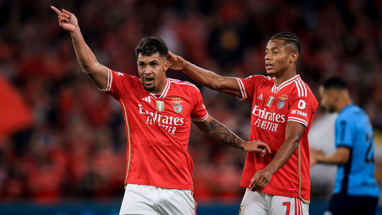 David Neres e Marcos Leonardo marcam em goleada do Benfica - ESPN