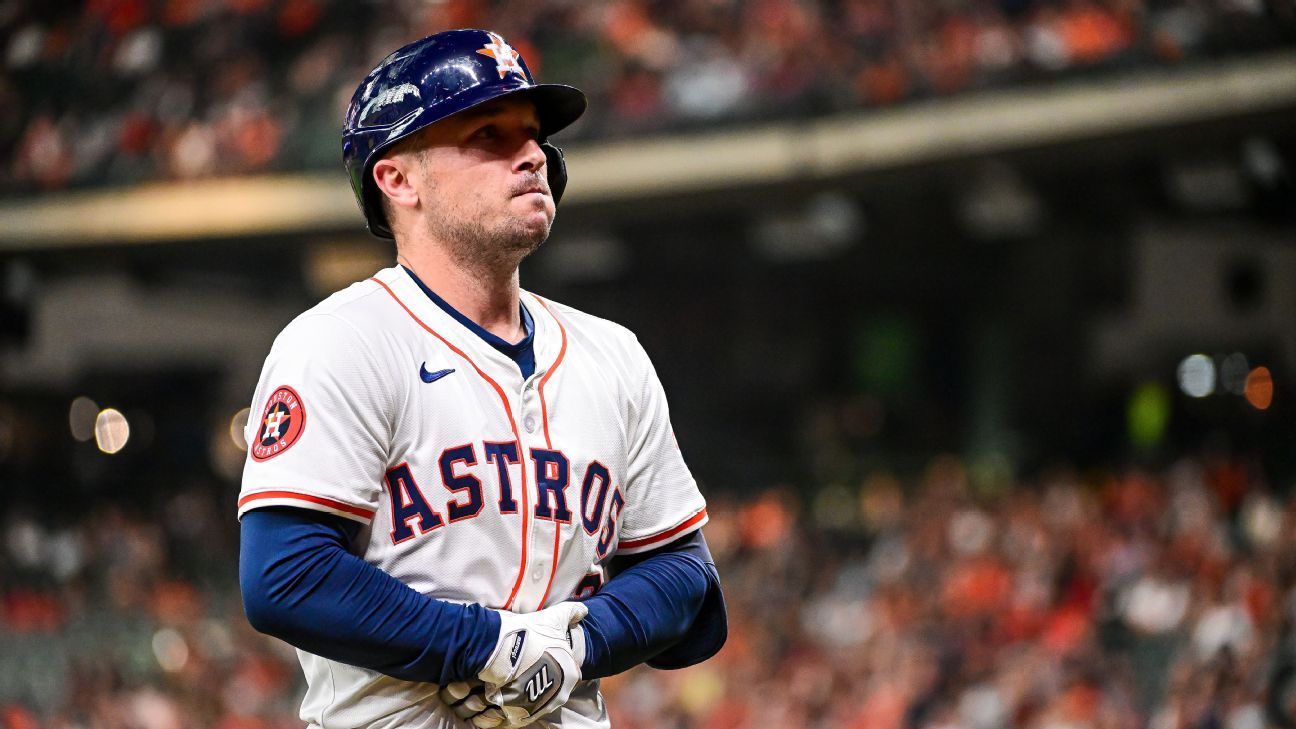 Astros' Alex Bregman out with sore hand after hit by pitch - ESPN