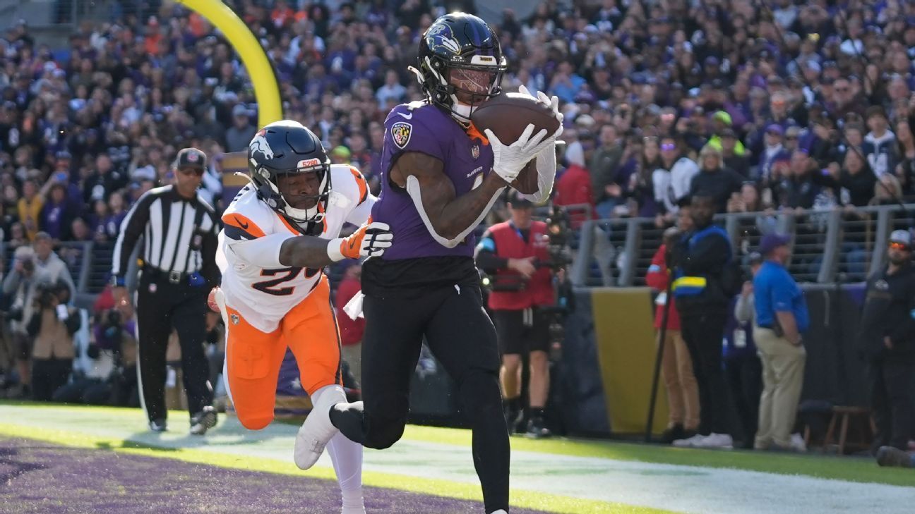 Ravens' Zay Flowers scores two in first half vs. Broncos - ESPN