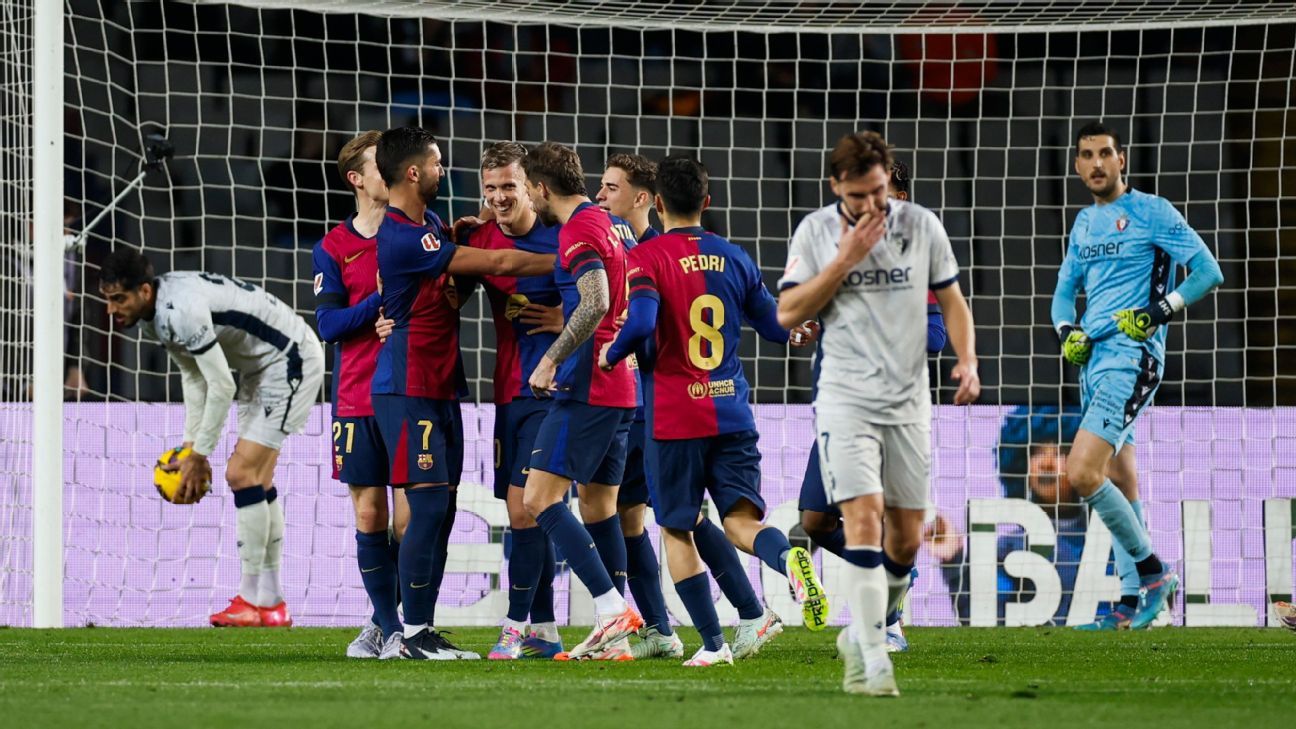 Sin despeinarse: Barcelona goleó a Osasuna y sigue en lo más alto de La Liga - ESPN